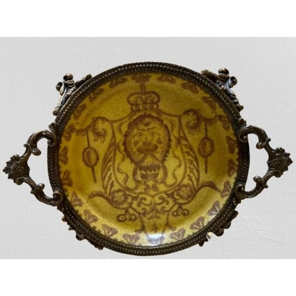 Accents | Vintage Hua Ping Tang Zhi Dish Porcelain Bronze Footed Yellow ...